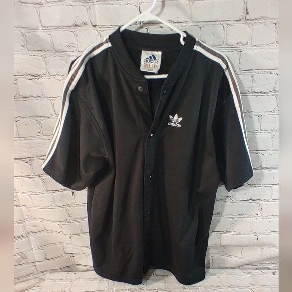 adidas | Shirts | Adidas Trefoil Snap Button Striped Jersey M | Poshmark